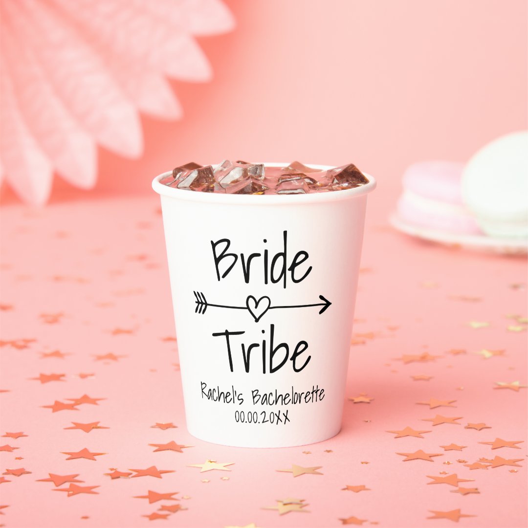 Bride Tribe heart arrow bachelorette party custom Paper Cups | Zazzle