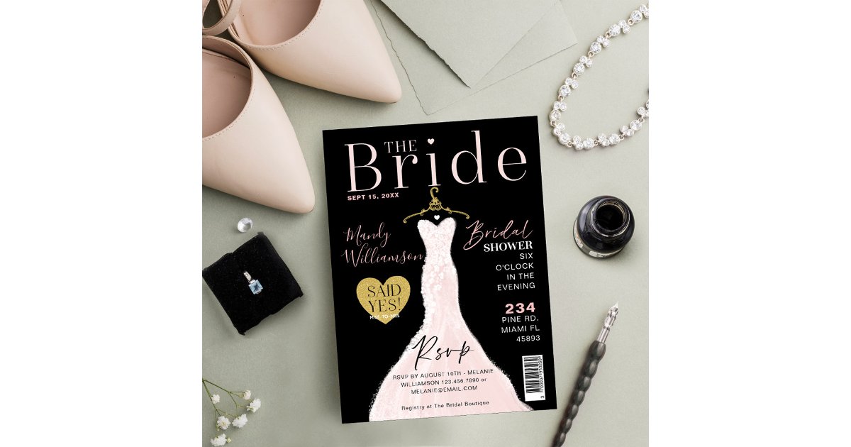 Bride Wedding Dress Bridal Shower Magazine Cover I Invitation | Zazzle