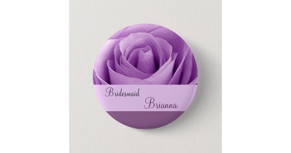 BRIDESMAID Button with PURPLE Rose | Zazzle