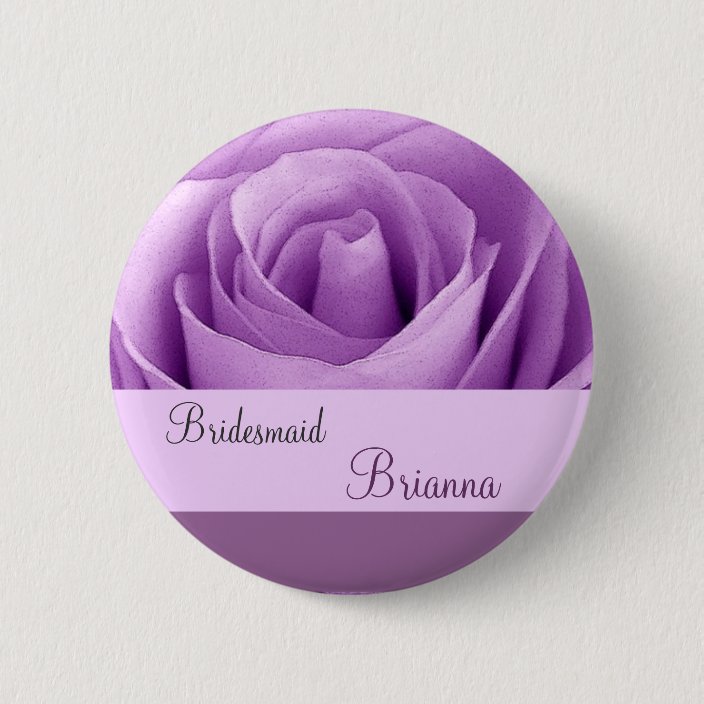 BRIDESMAID Button with PURPLE Rose | Zazzle.com