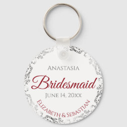 Bridesmaid Elegant Wedding Gift Red & White Keychain | Zazzle