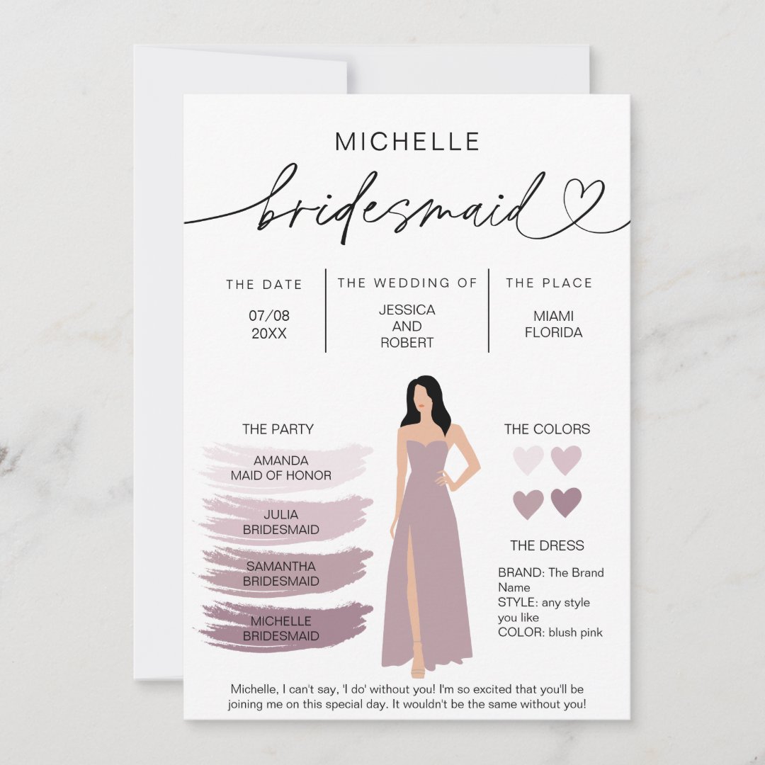 Bridesmaid Info Card Bridal Party Information | Zazzle