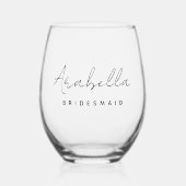 Bridesmaid | Modern Minimalist Script Bachelorette Stemless Wine Glass | Zazzle