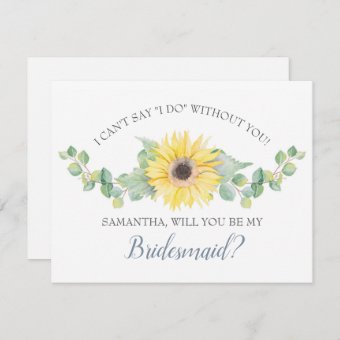 BRIDESMAID PROPOSAL card, Greenery Sunflower Invitation | Zazzle
