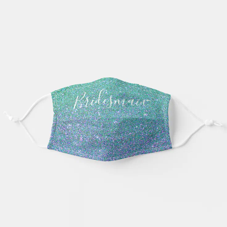 Bridesmaid Teal Blue Glitter Sparkle Adult Cloth Face Mask | Zazzle
