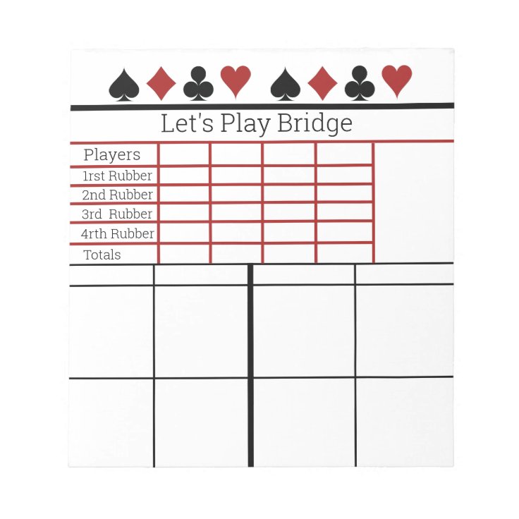 Bridge Card Game Score Pad | Zazzle