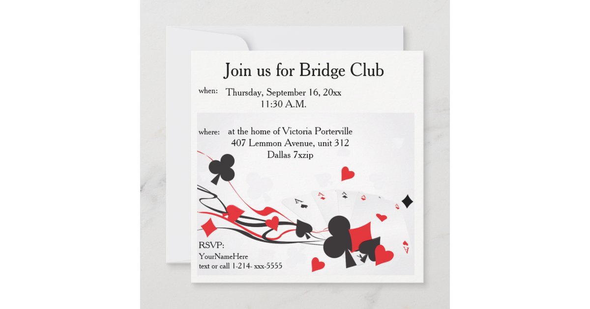 Bridge Club Invitation | Zazzle