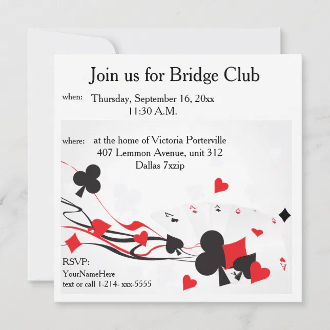 Bridge Club Invitation | Zazzle