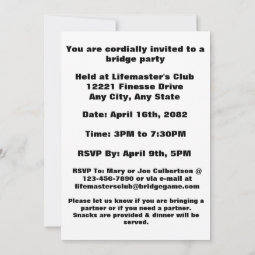 Bridge Game Event Invite Template Four Card Suits | Zazzle