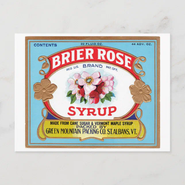 Brier Rose Vintage Syrup Label Postcard | Zazzle