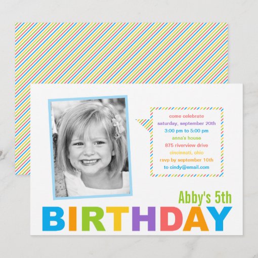 Bright and Colorful Photo Birthday Invitation | Zazzle