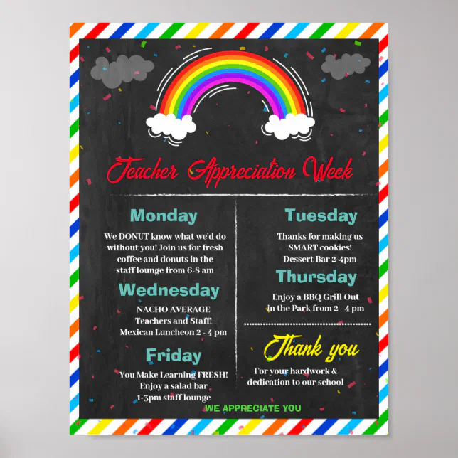 Bright and Happy Rainbow teacher appreciation week Poster | Zazzle
