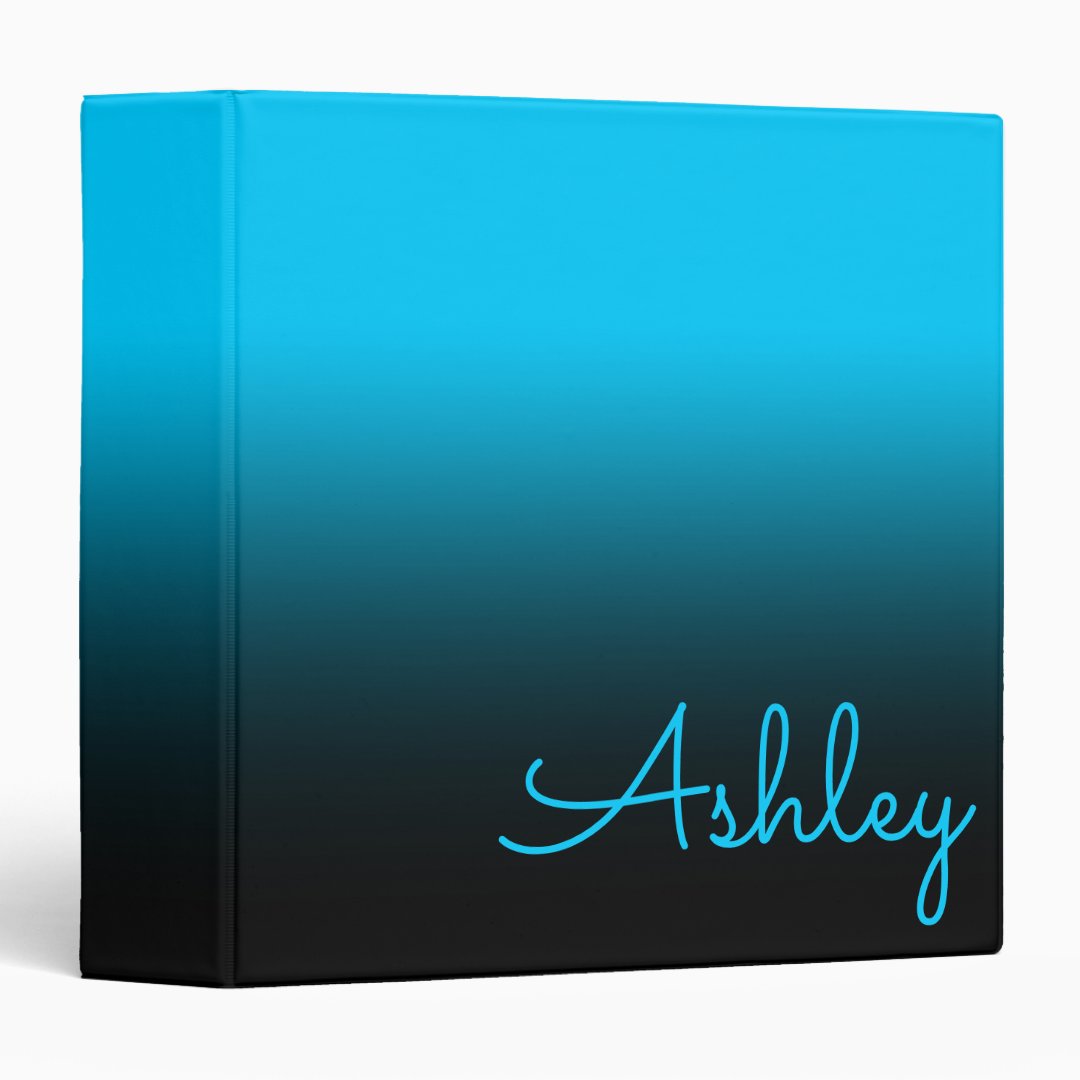 Bright Aqua and Black Ombre 3 Ring Binder | Zazzle
