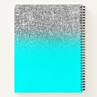 Bright Aqua and Silver Glitter Ombre Drawing Notebook | Zazzle