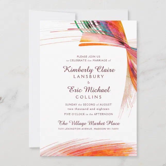 Bright Artsy Abstract Watercolor Brush Wedding Invitation | Zazzle