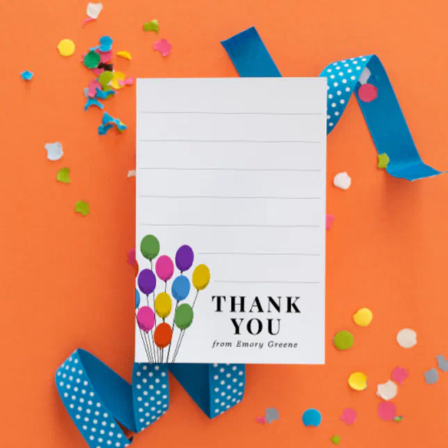 Bright Balloons Birthday Thank You Note | Zazzle