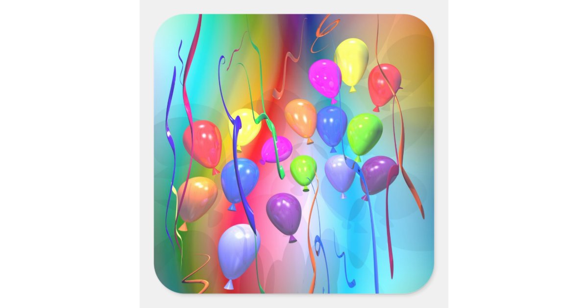 Bright Birthday Balloons Square Sticker | Zazzle