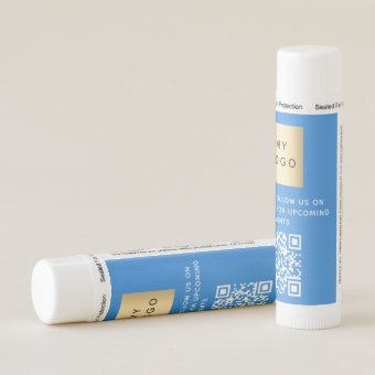 Bright blue business logo QR code Lip Balm | Zazzle