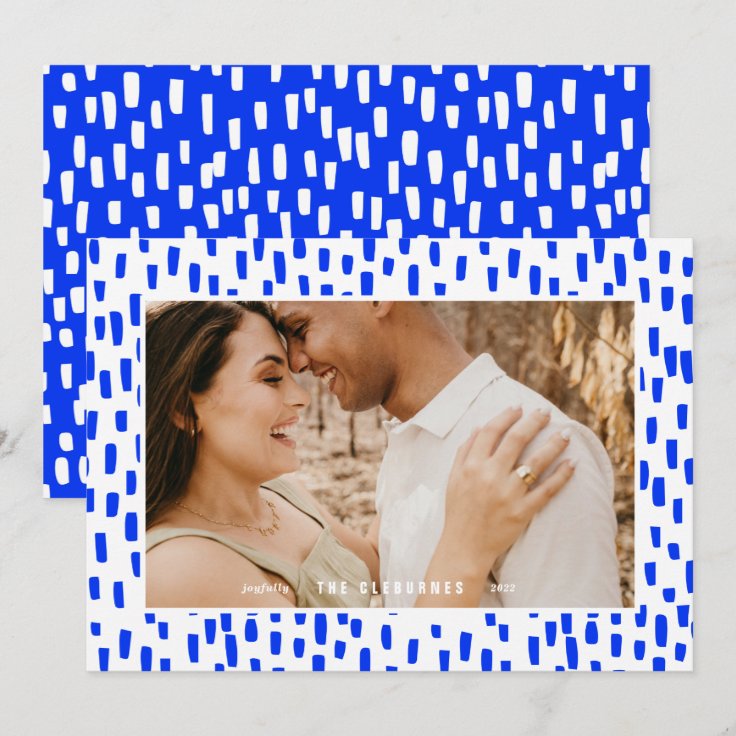Bright Blue Dashing Photo Frame Holiday Card | Zazzle