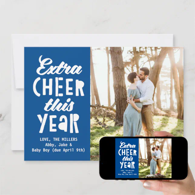 Bright Blue Extra Cheer This Year Baby Holiday Card | Zazzle