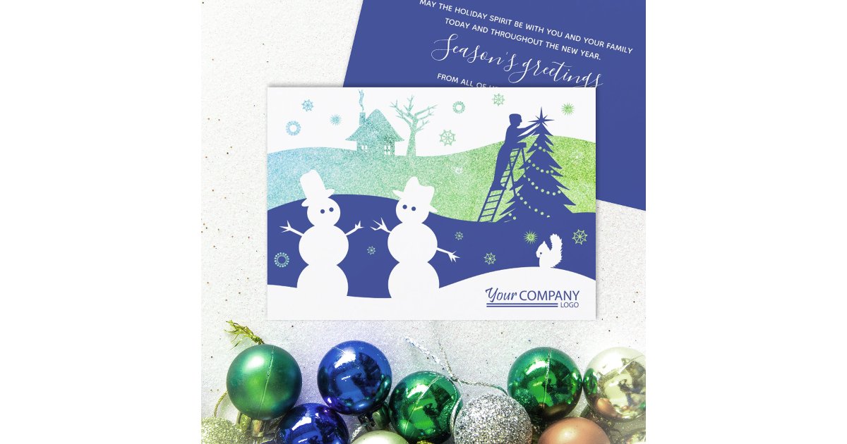 Bright Blue Green Snowmen Company Logo Invitation | Zazzle