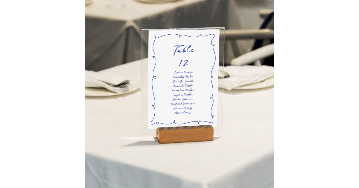 Bright Blue Hand Drawn & Handwritten Seating Chart Table Number | Zazzle