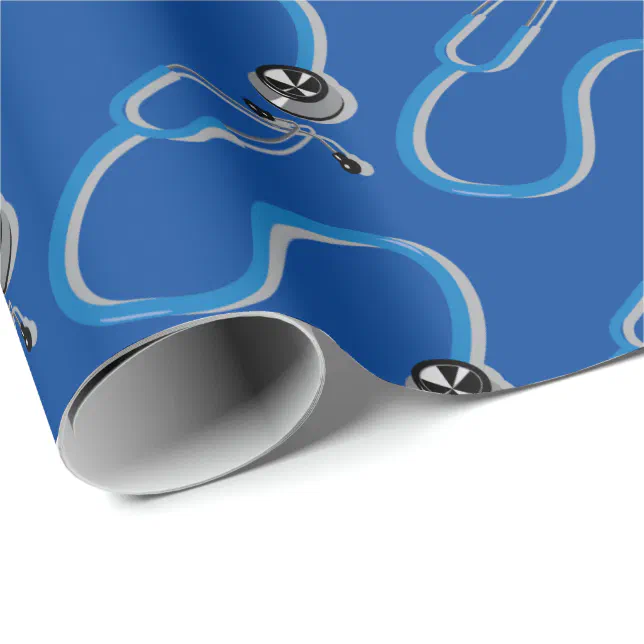 Bright Blue Hospital Doctor and Nurse Stethoscope Wrapping Paper | Zazzle