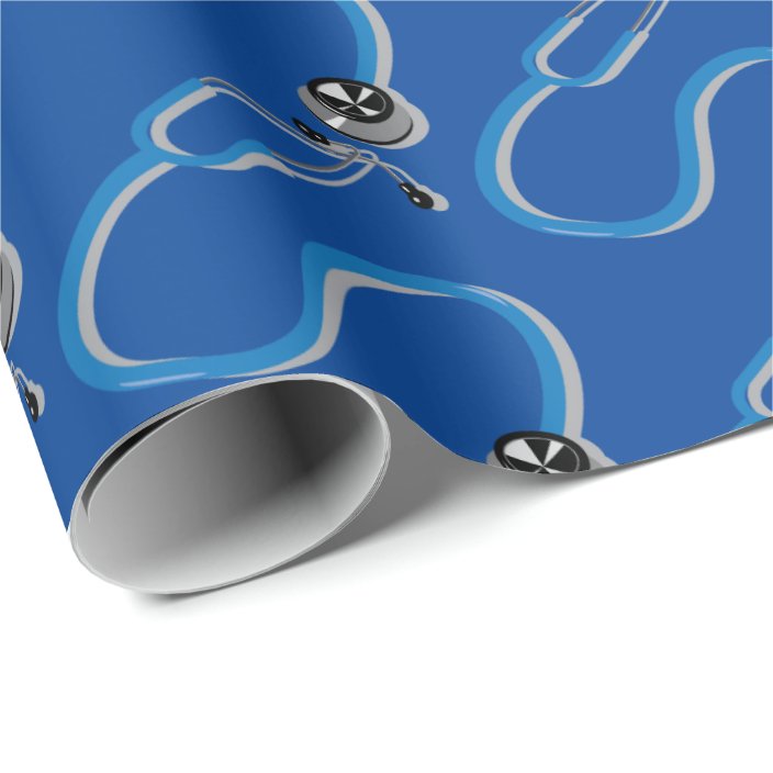 Bright Blue Hospital Doctor and Nurse Stethoscope Wrapping Paper ...