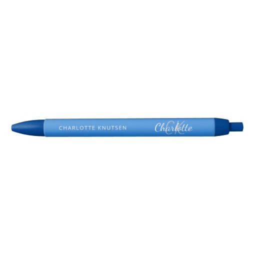 Bright blue monogram name script black ink pen | Zazzle