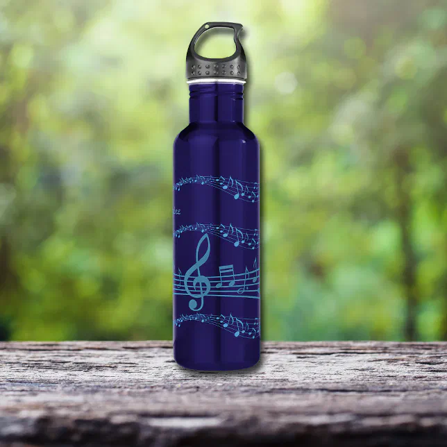 Bright Blue Music Notes Personalized Stainless Steel Water Bottle | Zazzle