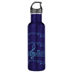 Bright Blue Music Notes Personalized Stainless Steel Water Bottle | Zazzle
