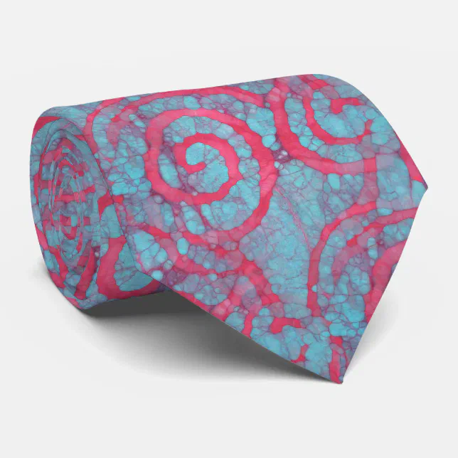 Bright Blue Pink Funky Batik Spirals Pattern Tie | Zazzle