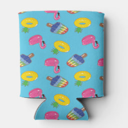 Bright Blue Pool Floats Pattern Personalized Can Cooler | Zazzle
