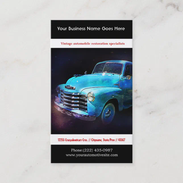 Bright Blue Restored Vintage Auto Photo Business Card | Zazzle