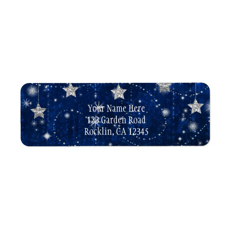 Bright Blue & Silver Starry Celestial Invitation Label | Zazzle