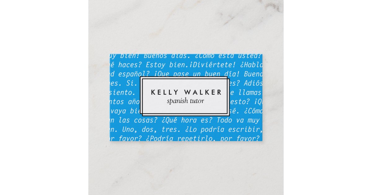 Bright blue Spanish language typography Business Card | Zazzle