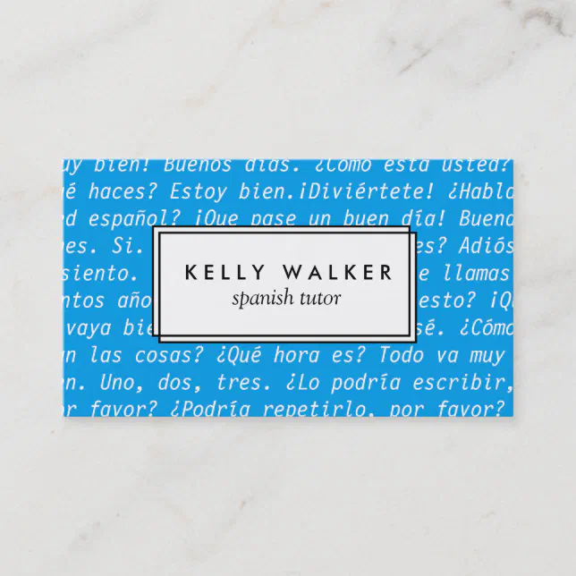 Bright blue Spanish language typography Business Card | Zazzle