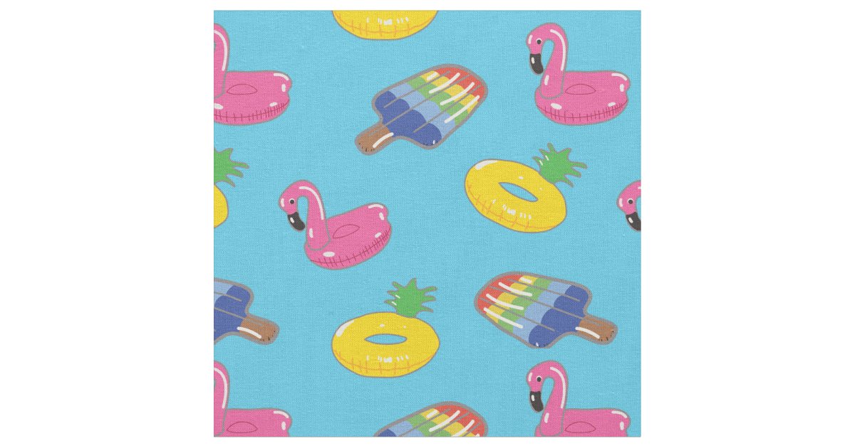 Bright Blue Summer Pool Floats Patterned Fabric | Zazzle