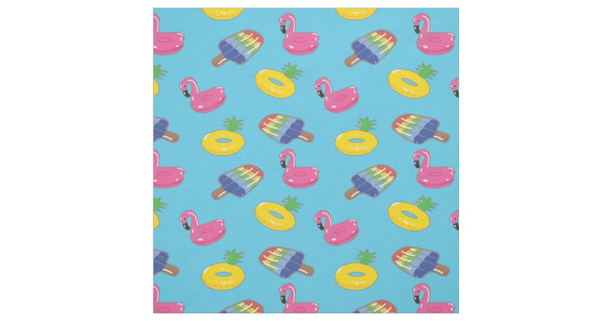 Bright Blue Summer Pool Floats Patterned Fabric | Zazzle