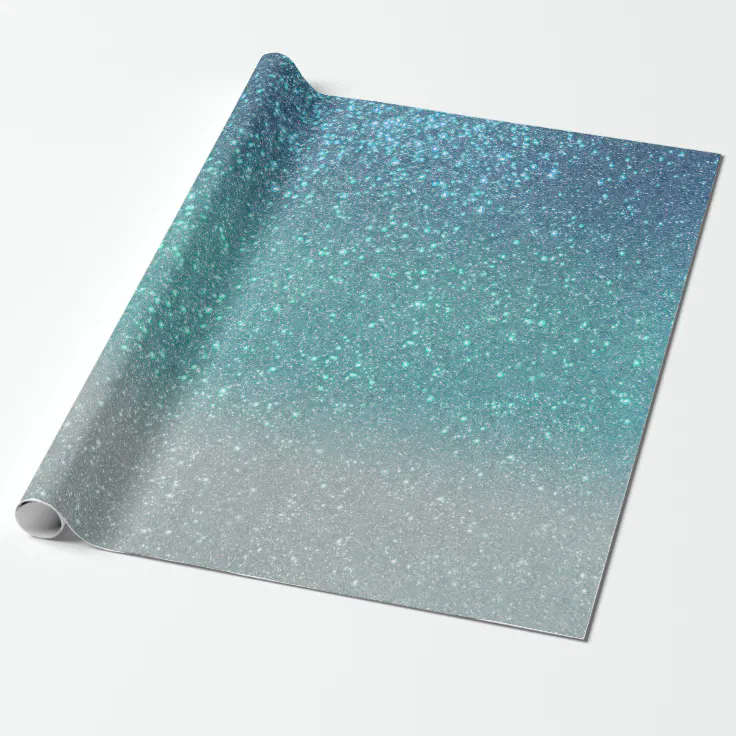 Bright Blue Teal Sparkly Glitter Ombre Gradient Wrapping Paper | Zazzle