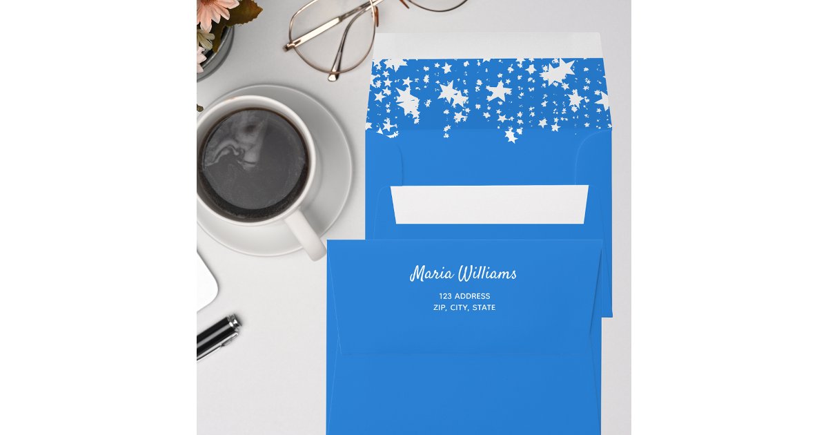 Bright blue white stars envelope | Zazzle