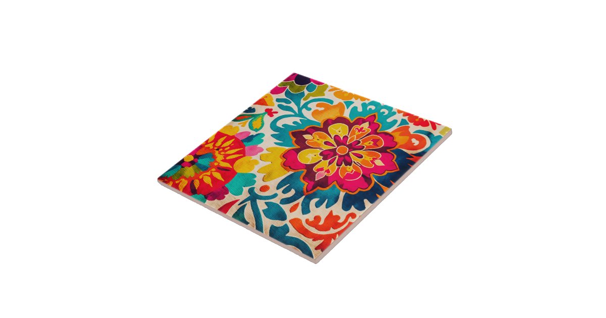 BRIGHT BOHEMIA boho style ceramic tile | Zazzle