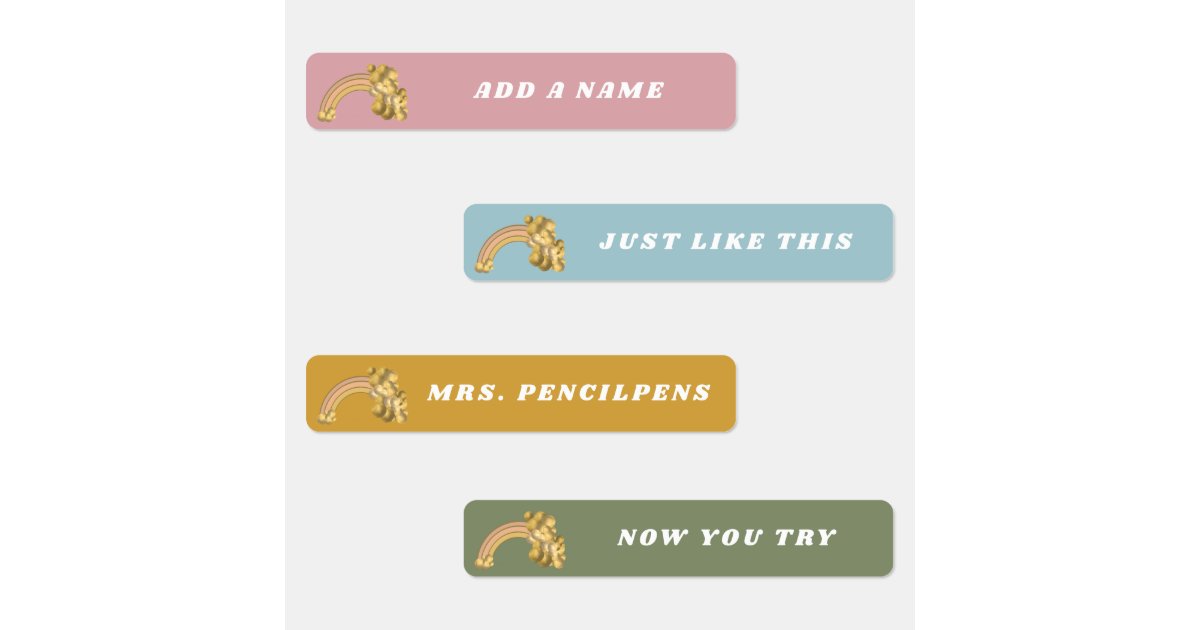 Bright Boho Rainbow Name Labels | Zazzle