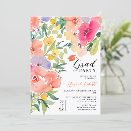 Bright bold boho garden floral graduation invitation | Zazzle