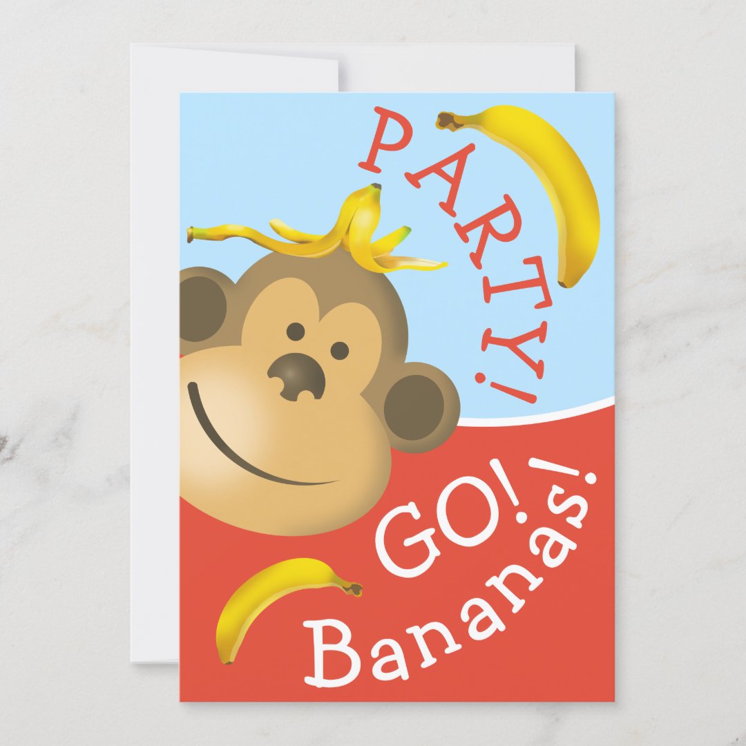 Bright Bold Colorful Go Bananas Monkey Party Invitation | Zazzle