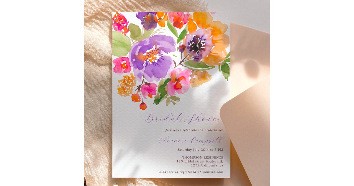 Bright bold fall floral watercolor bridal shower invitation | Zazzle