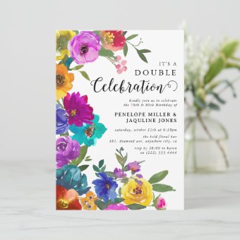 Bright & Bold Florals Double Celebration Birthday Invitation | Zazzle