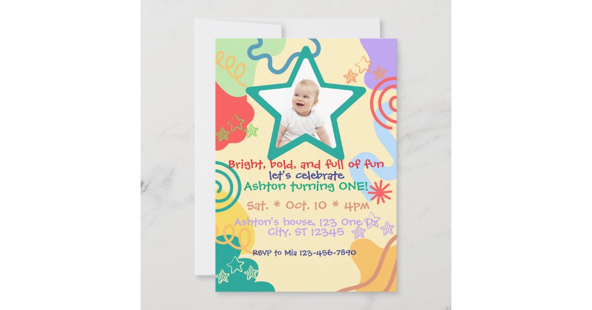 Bright, bold, fun 1st Birthday Invitation | Zazzle