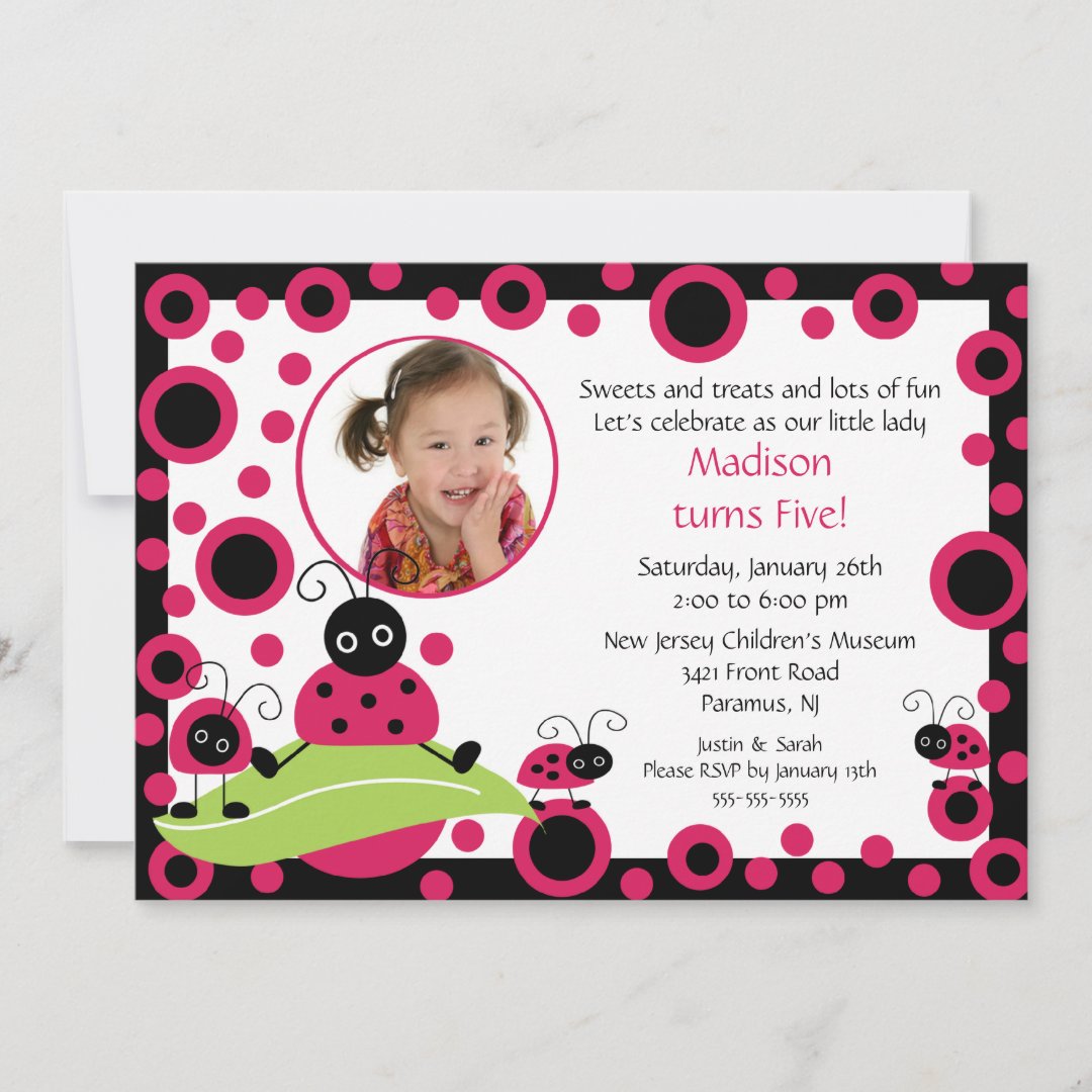 Bright & Bold Ladybug Photo Birthday Invitation | Zazzle