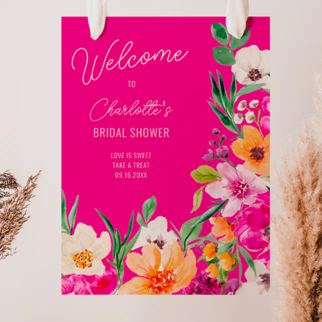 Bright bold wild flowers welcome bridal shower poster | Zazzle